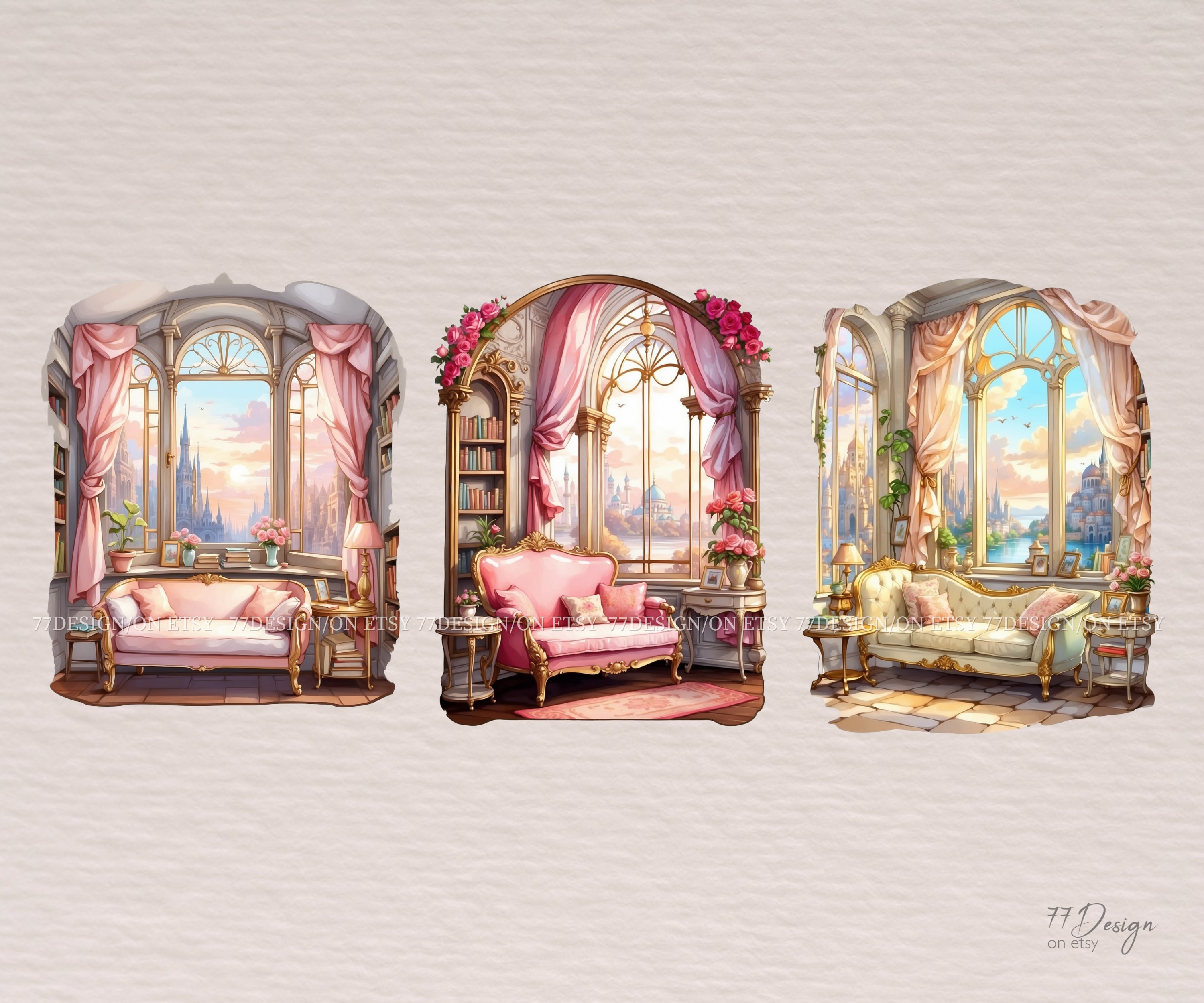 Pink Reading Corner, Art Nouveau, Reading Nook , by the Window PNG ...