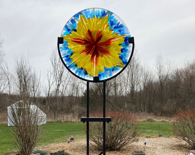 Blue Yellow & Orange Frit Stretch Garden Stake-fused Glass - Etsy