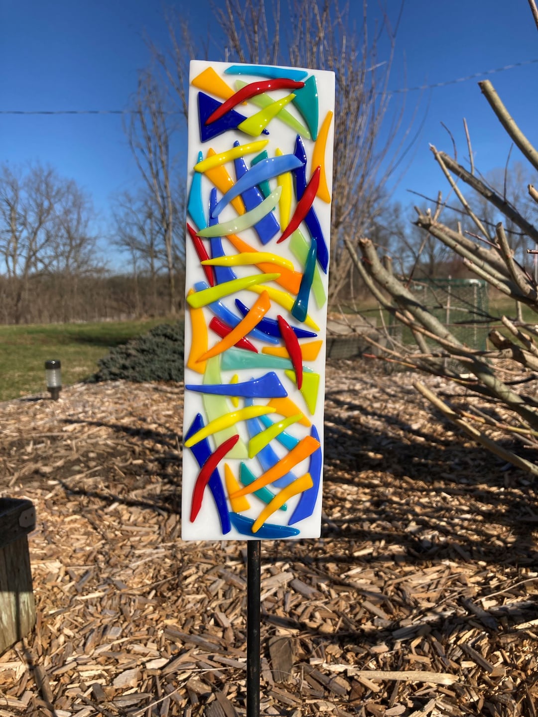 Multi-colored Shapes-garden Stake, Fused Glass - Etsy