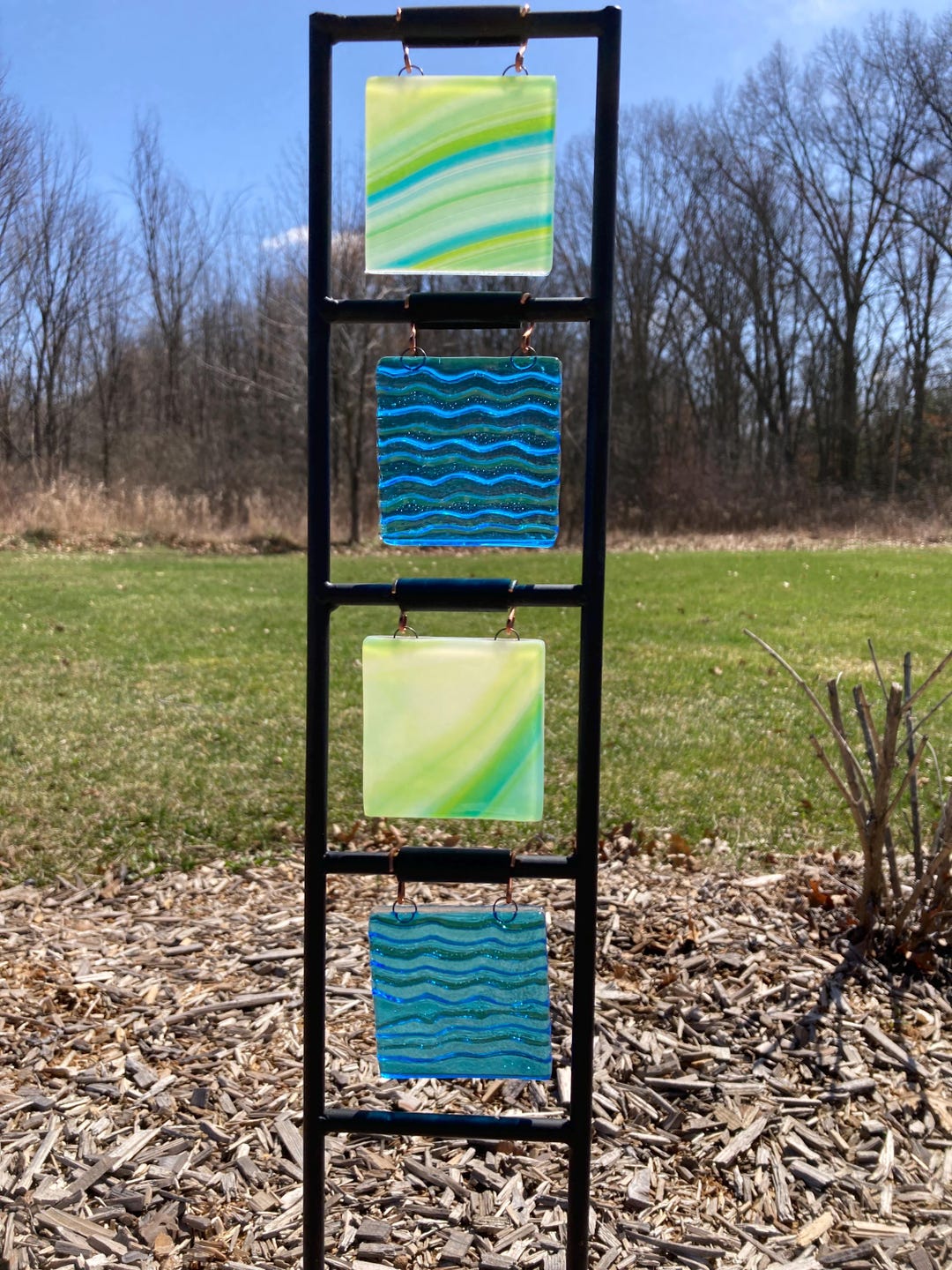 Hanging Tiles Garden Stake-sea Green and Sky Blue - Etsy