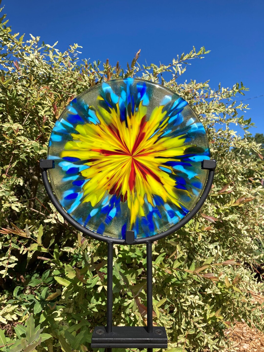 Blue Yellow & Orange Frit Stretch Garden Stake-fused Glass - Etsy