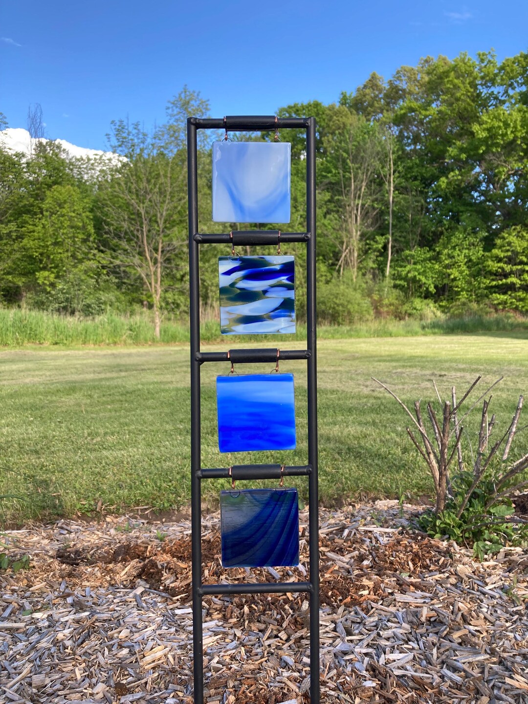 Hanging Tiles Garden Stake-blue & White-fused Glass - Etsy
