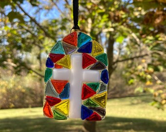Fused Glass Mosaic Rainbow Cross / Glass Cross / Mosaic Glass Cross ...