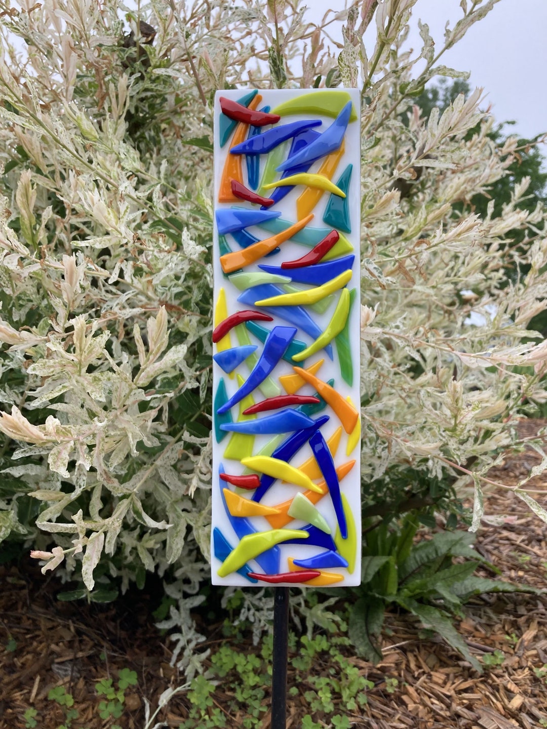 Multi-colored Shapes-garden Stake, Fused Glass - Etsy