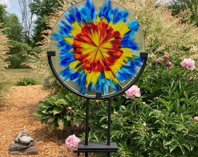 Blue Yellow & Orange Frit Stretch Garden Stake-fused Glass - Etsy