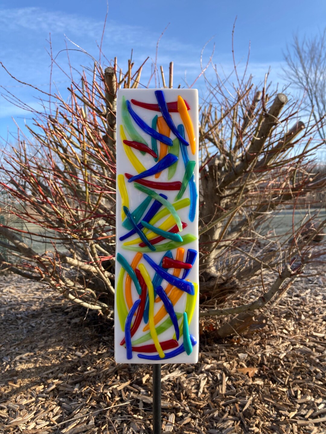 Multi-colored Shapes-garden Stake, Fused Glass - Etsy