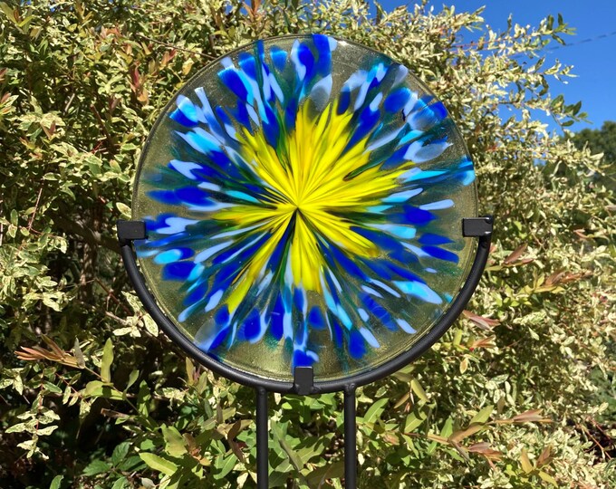 Blue & Yellow Frit Stretch Garden Stake-fused Glass - Etsy