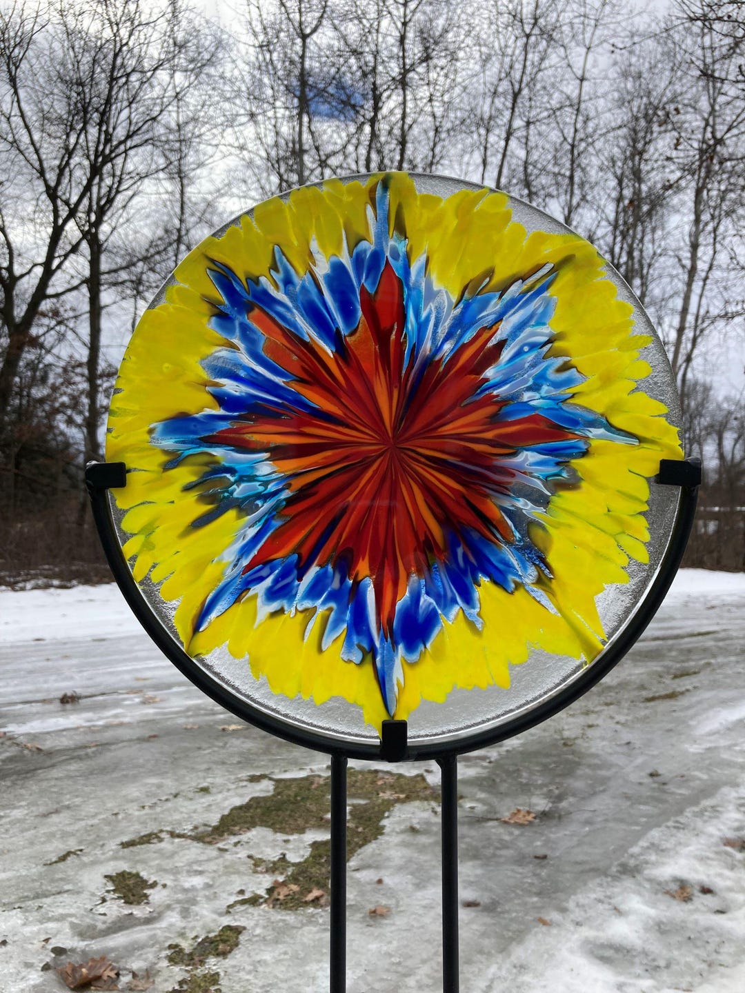 Yellow, Blue & Orange Frit Stretch Garden Stake-fused Glass - Etsy