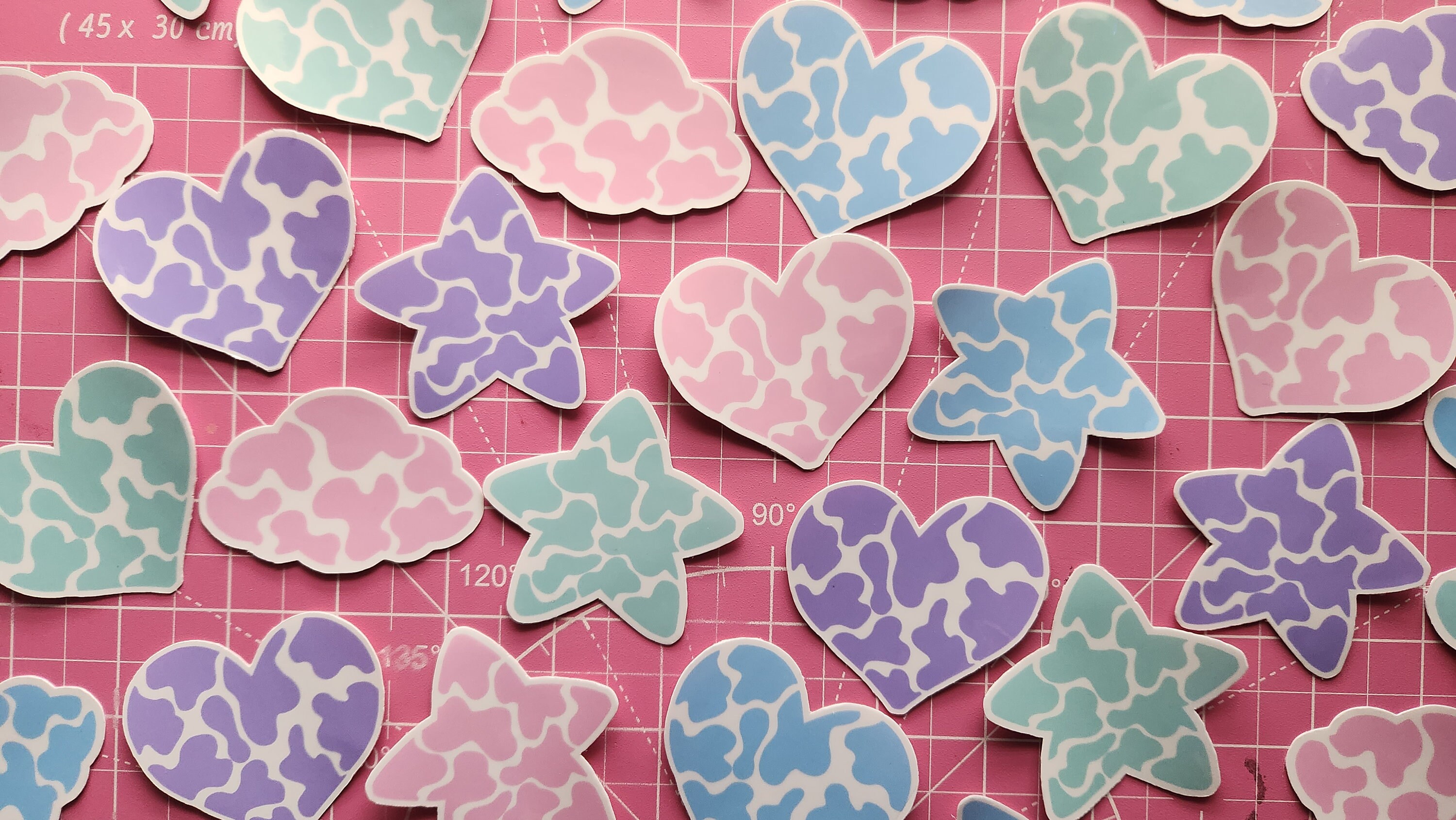 BIG Pastel Teal Cow Print Stickers Heart, Clouds, & Stars Waterproof - Etsy