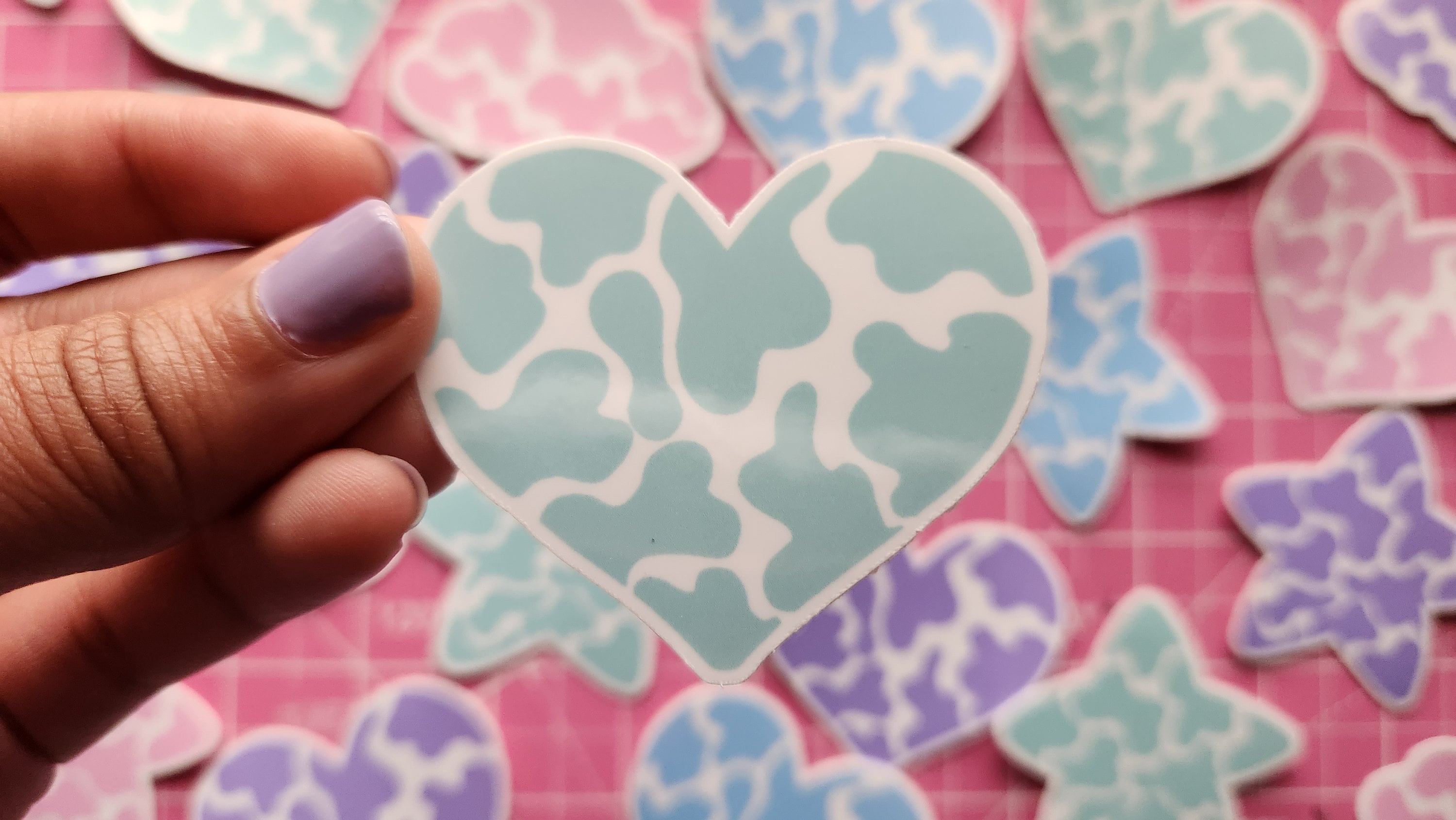 BIG Pastel Teal Cow Print Stickers Heart, Clouds, & Stars Waterproof - Etsy