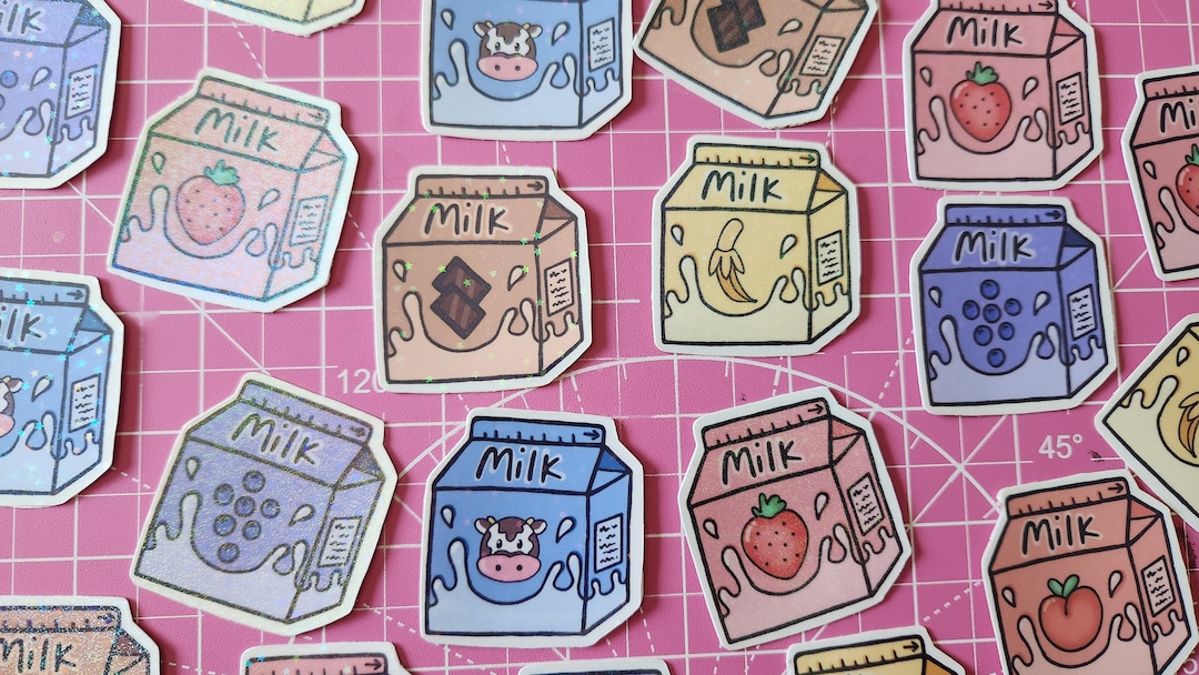 Cute Sparkly Milk Carton Sticker | Vinyl Stickers | Waterproof | Mix N ...