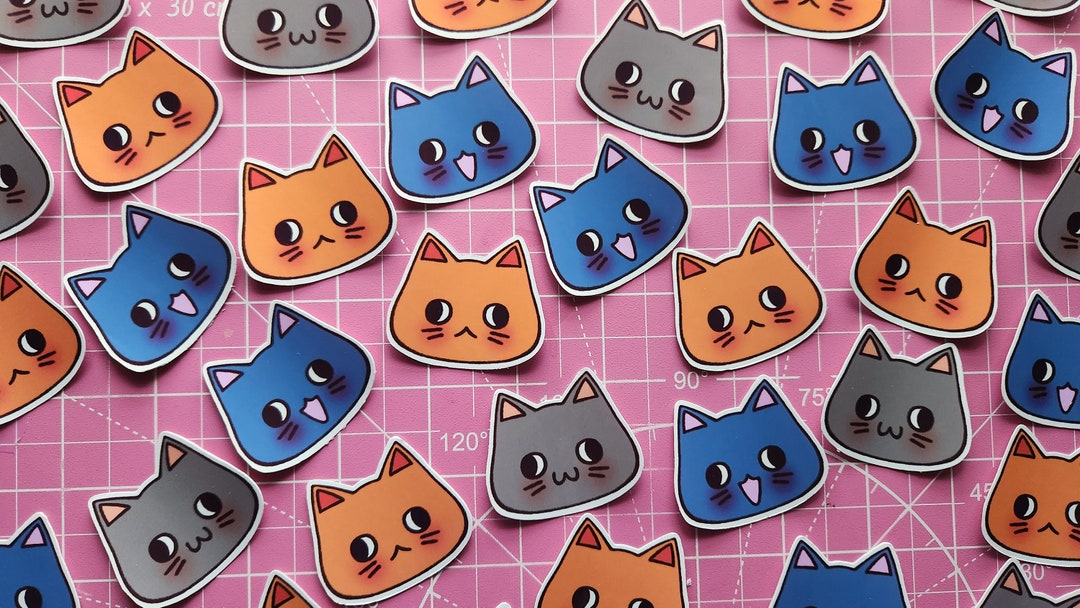 Cute Cat Stickers | Vinyl Stickers | Orange, Blue & Gray - Etsy
