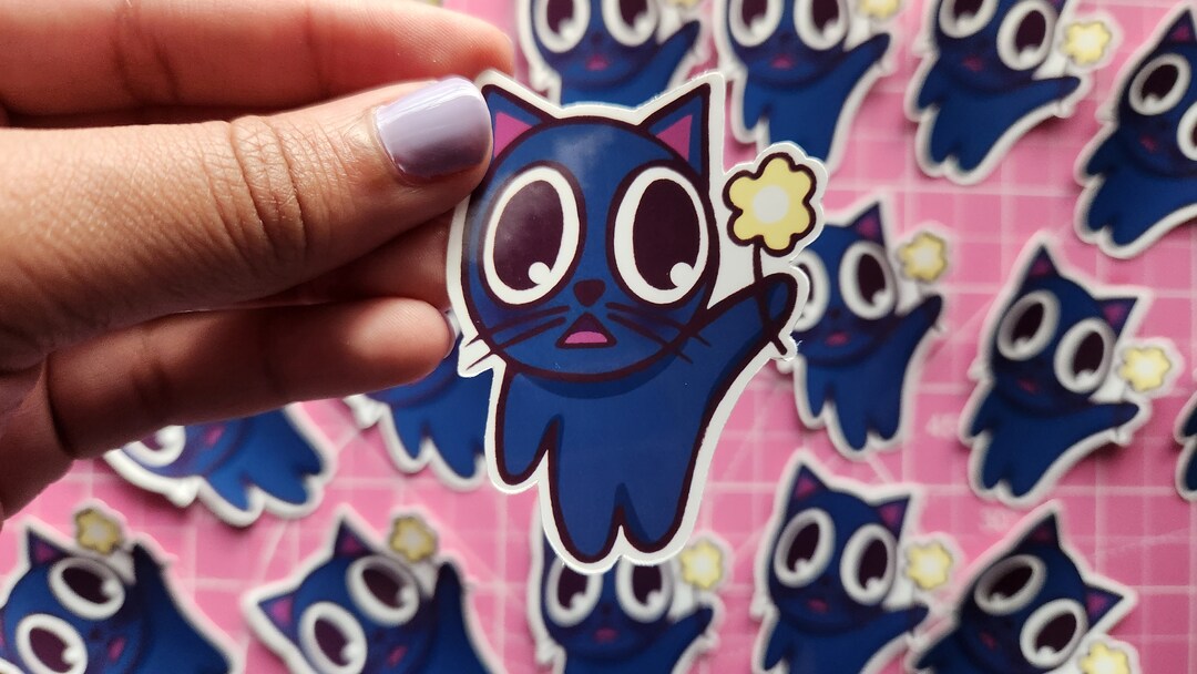 Cute Cat Sticker With Flower | Vinyl Stickers | Derp Cat - Etsy