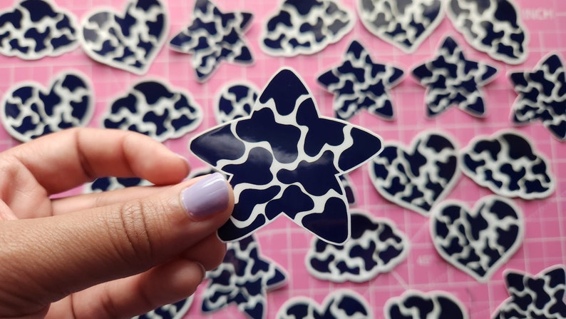 Big Black Cow Print Stickers | Stars, Hearts, & Clouds | Waterproof - Etsy