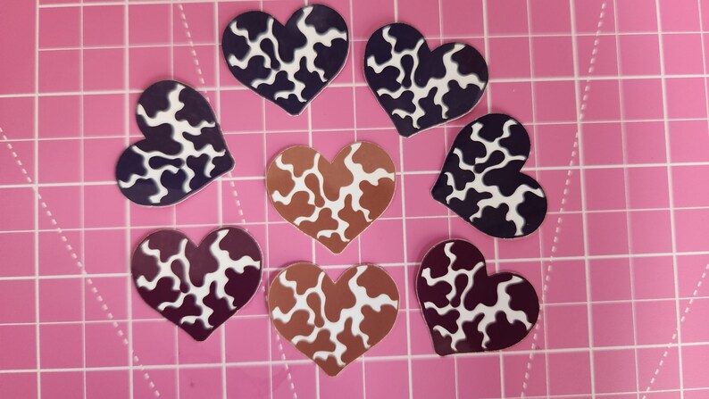 SMALL Cow Print Natural Stickers | Clouds, Hearts, & Stars | Vinyl ...