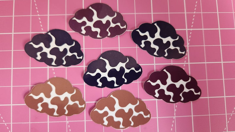 SMALL Cow Print Natural Stickers | Clouds, Hearts, & Stars | Vinyl ...