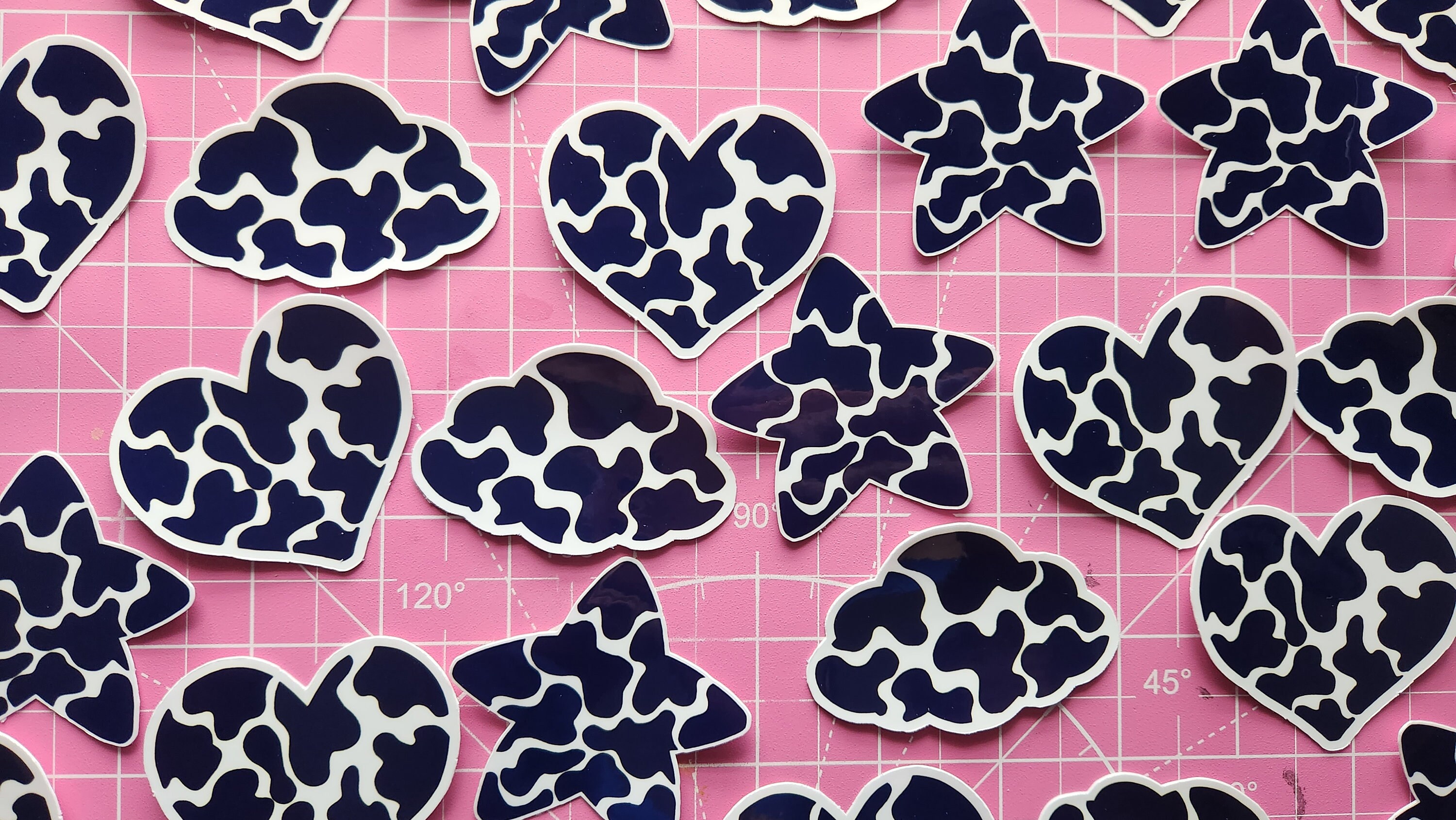 Big Black Cow Print Stickers | Stars, Hearts, & Clouds | Waterproof - Etsy
