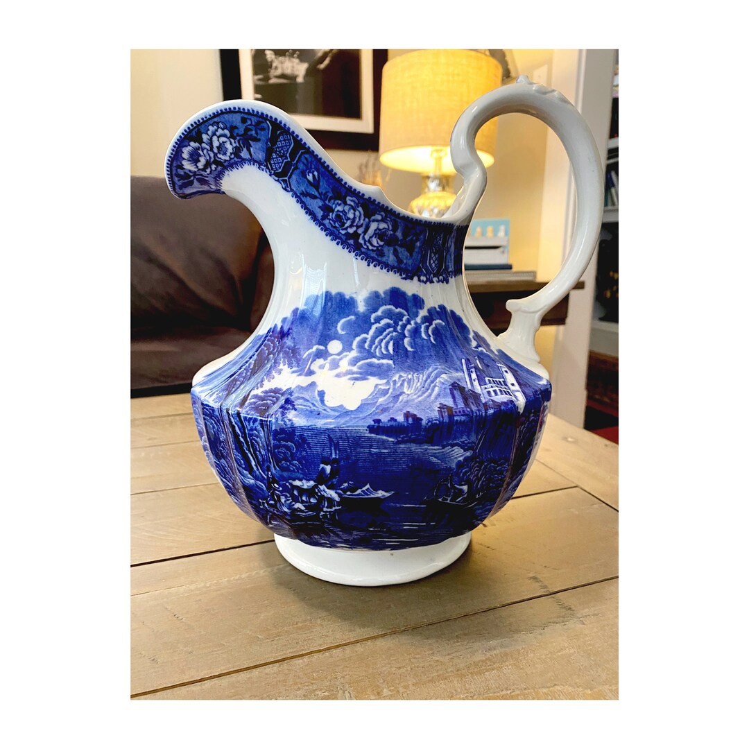 SALE! Cauldron Pitcher, 1930’s Cauldon England Cobalt Blue and White ...