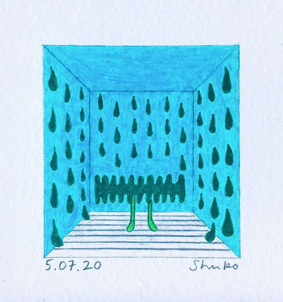 Original Small Drawing: Isolation Fear Afraid to Go Out | Etsy