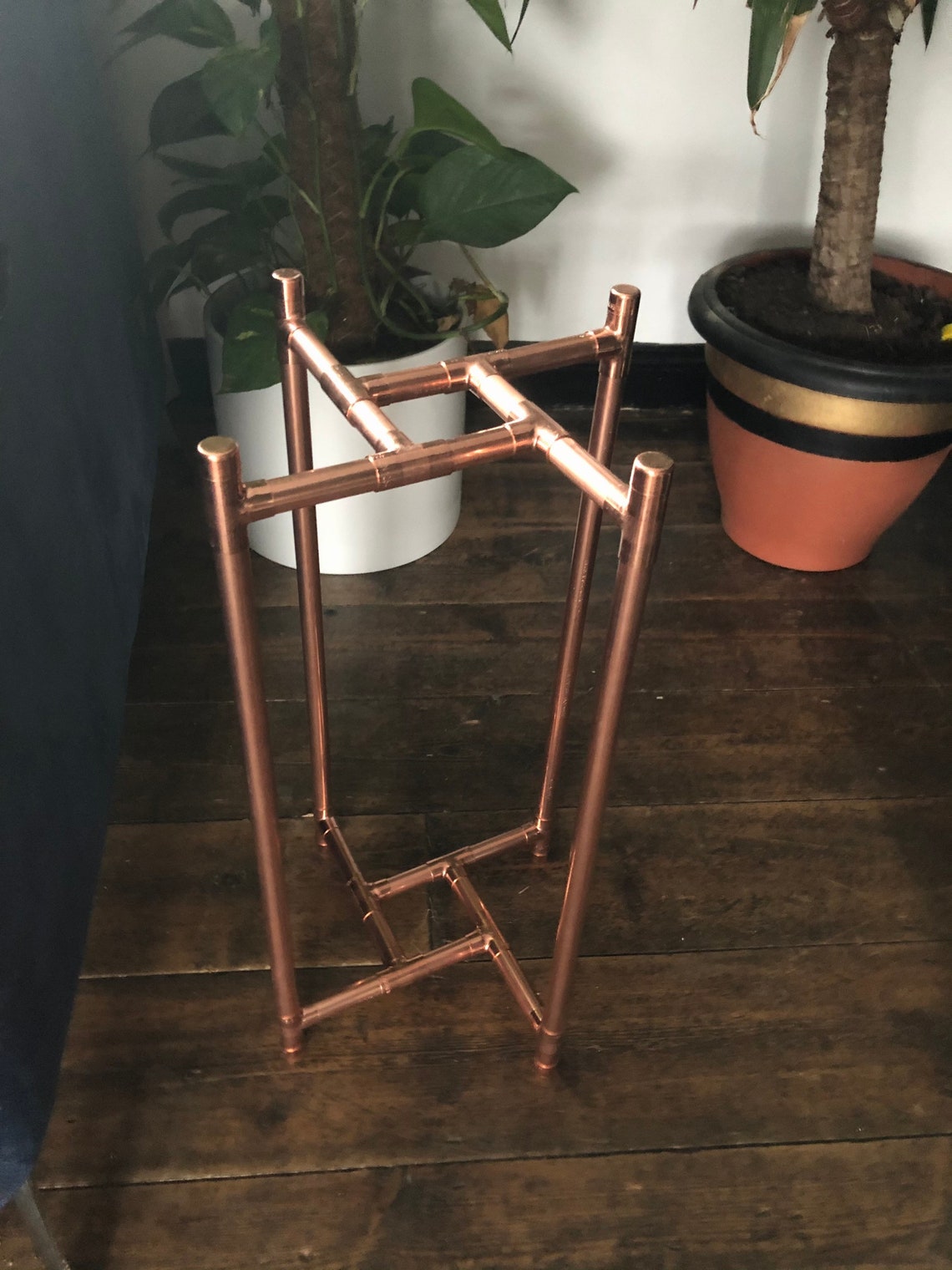 Copper Pipe End Table With Black and White Tile Top/ Plant - Etsy UK