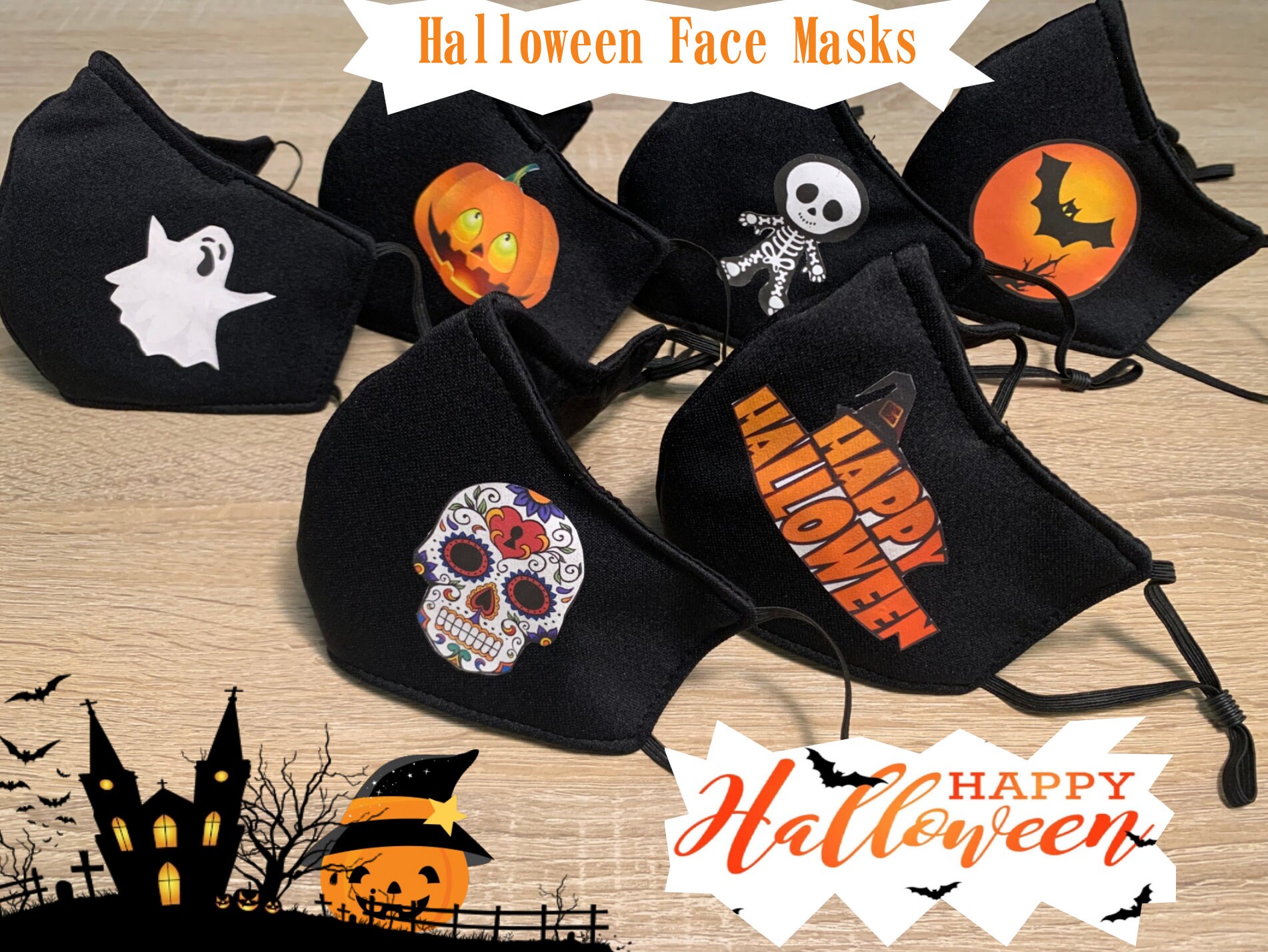 Halloween Face Masks | Washable and Reusable | Filter | Nose Wire | 100 ...