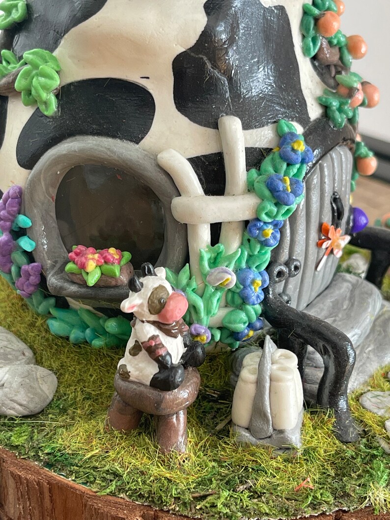 Moo-velous to See You Cow Theme Handmade, OOAK, Tiny Clay House Diorama ...