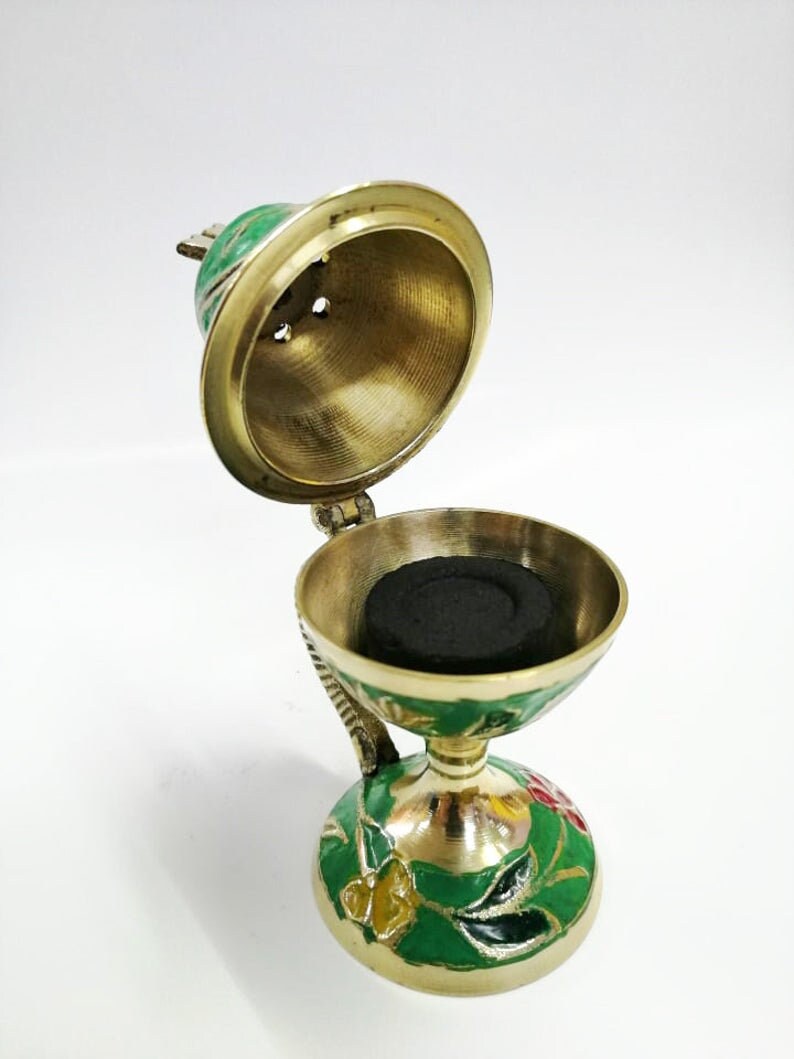 Perfume burner with green enamel coating Incensario Metal | Etsy