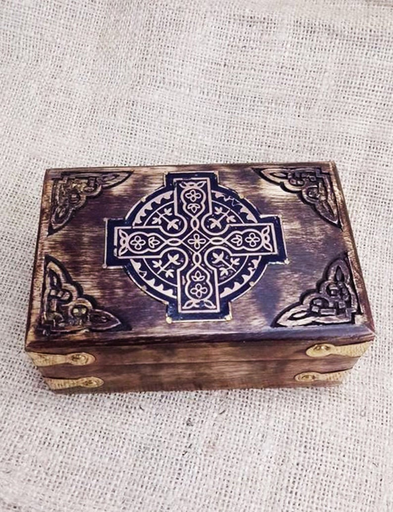 Wooden Carved Celtic Box Metal Cross Wooden Keepsake Box - Etsy