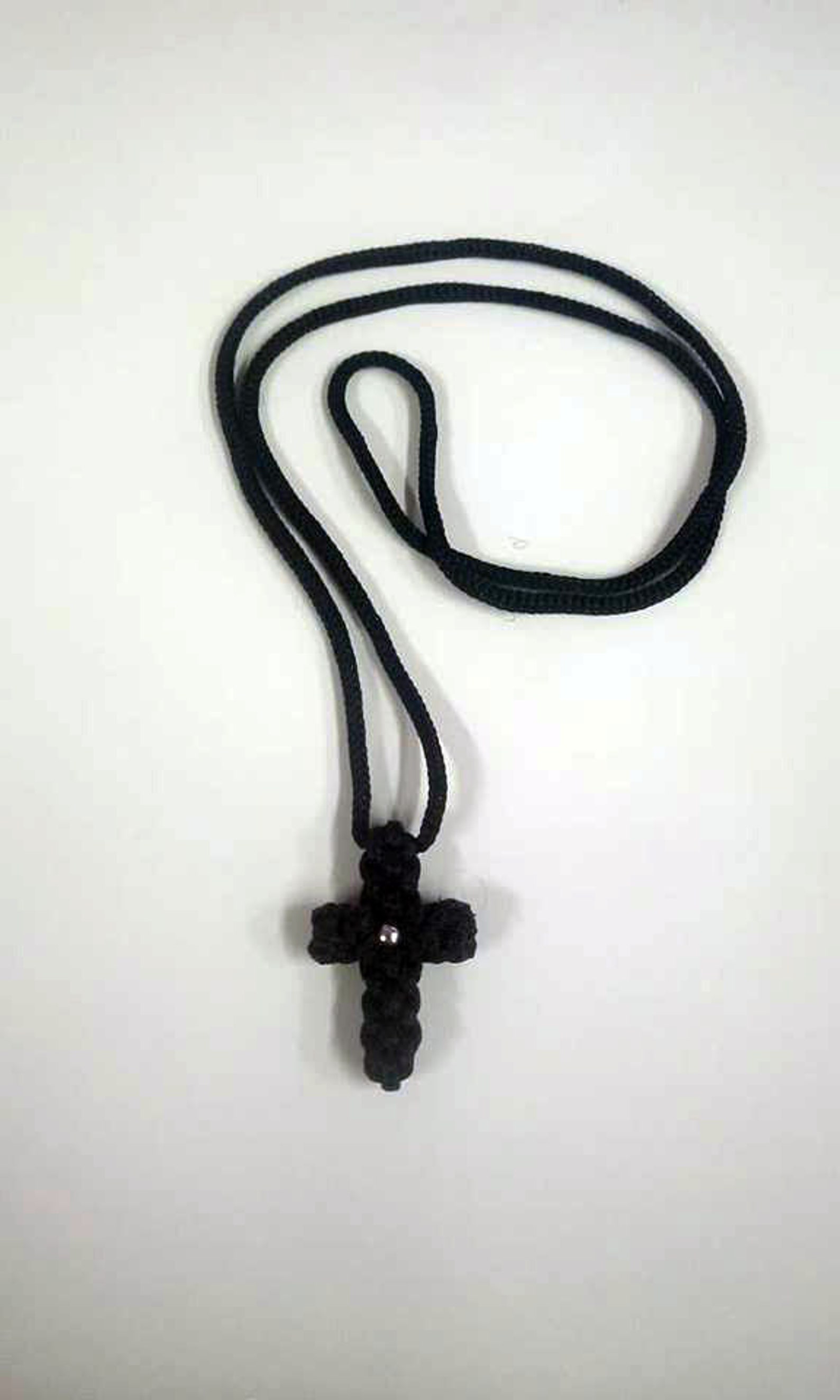 Rosary Neck Cross Knitted Waxed Thread in Black Handmade | Etsy