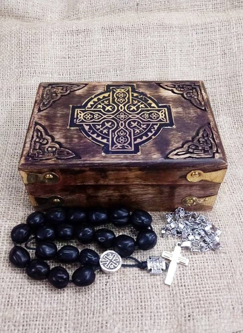 Wooden Carved Celtic Box Metal Cross Wooden Keepsake Box - Etsy