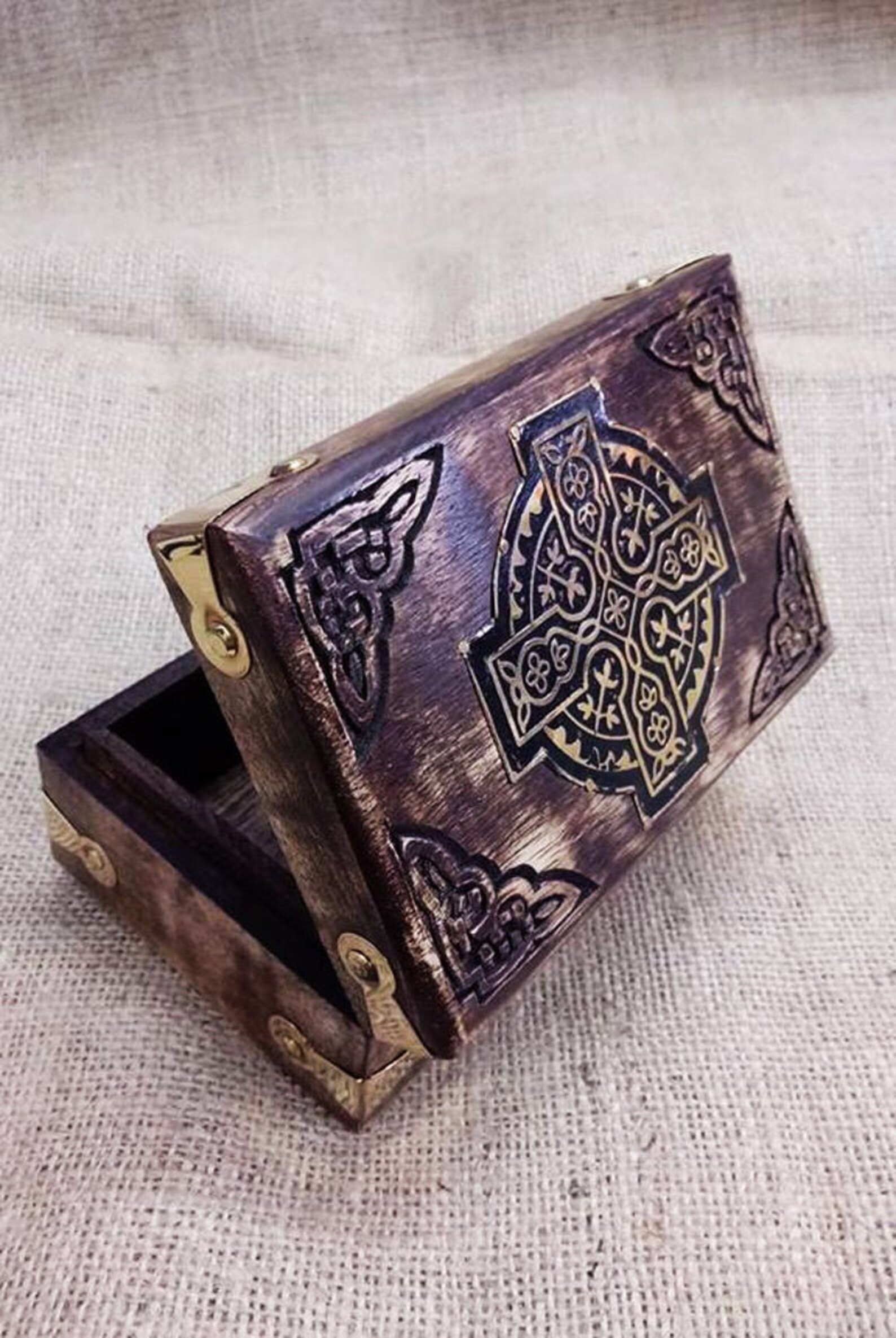 Wooden Carved Celtic Box Metal Cross Wooden Keepsake Box - Etsy