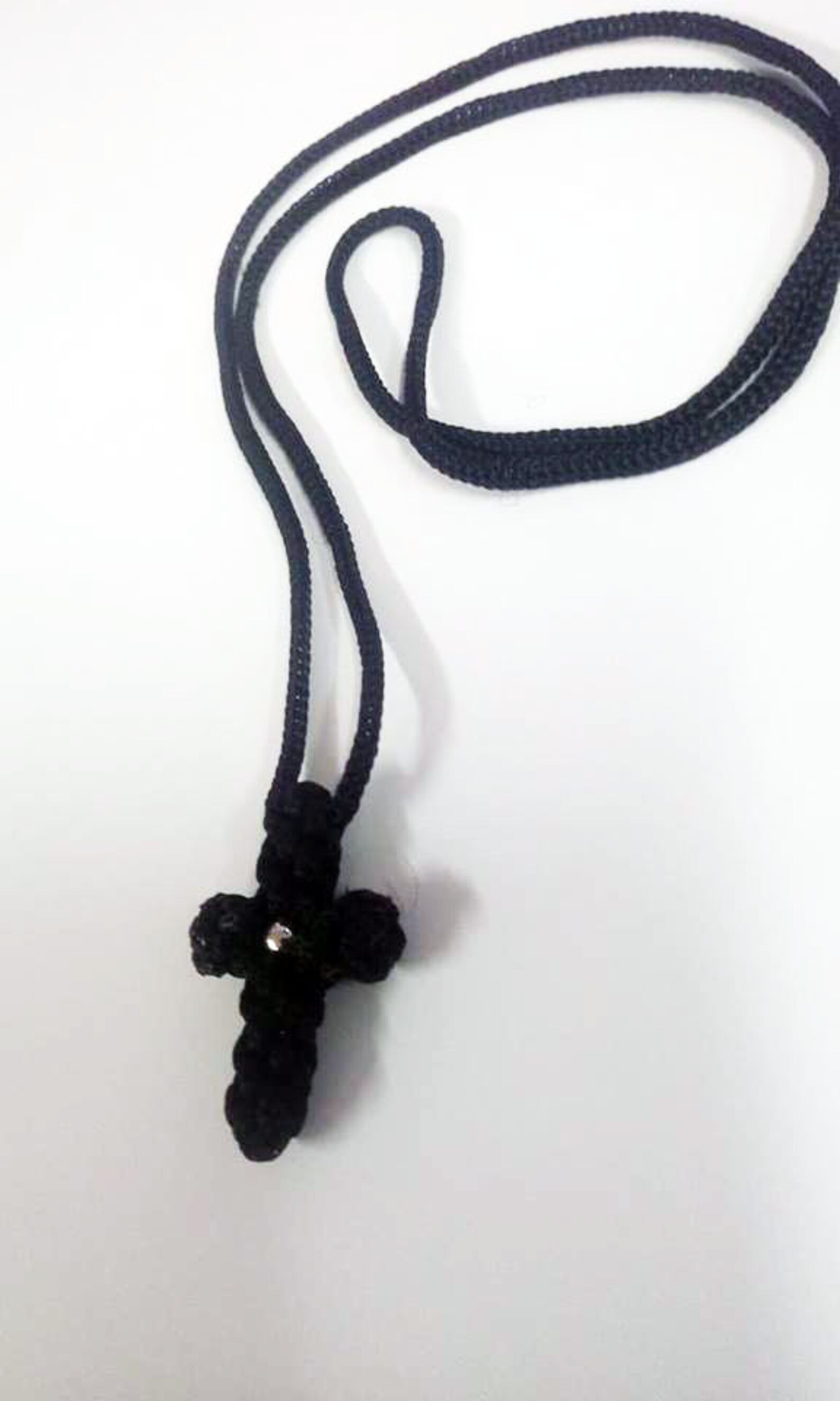 Rosary Neck Cross Knitted Waxed Thread in Black Handmade | Etsy