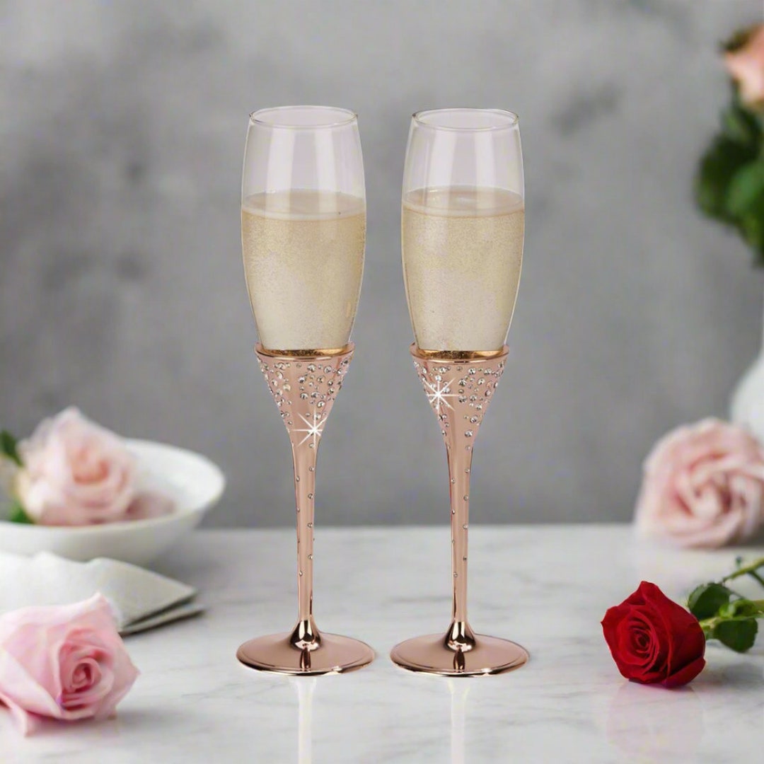Rose Gold Champagne Flutes galaxy Toasting Flutes Crystal Encrusted ...