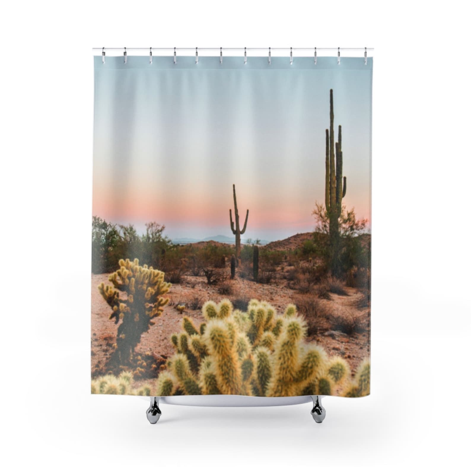 Desert Shower Curtain, Cactus Shower Curtain, Cactus Decor, Sunset ...