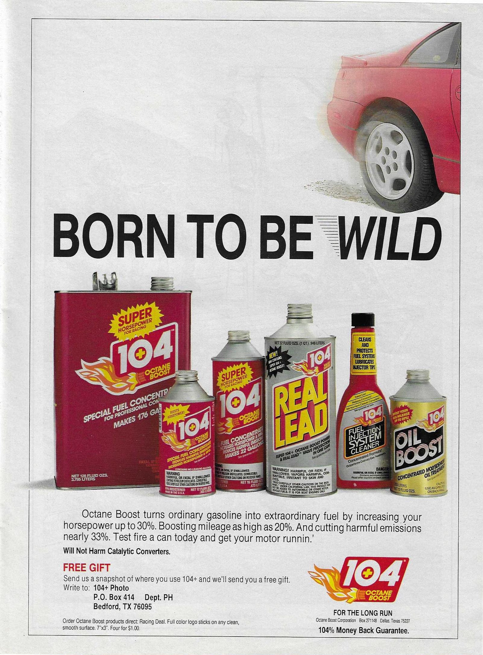 Original 1992 Full Page Magazine Advertisement for 104 Octane Boost ...