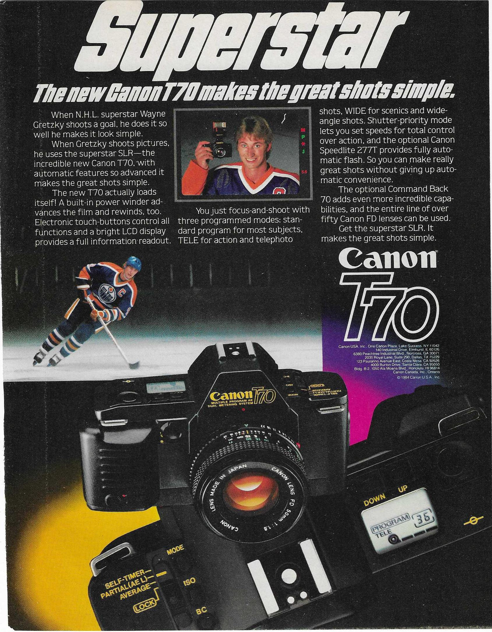 Original 1985 Full Page Magazine Advertisement for CANON T70 Cameras ...