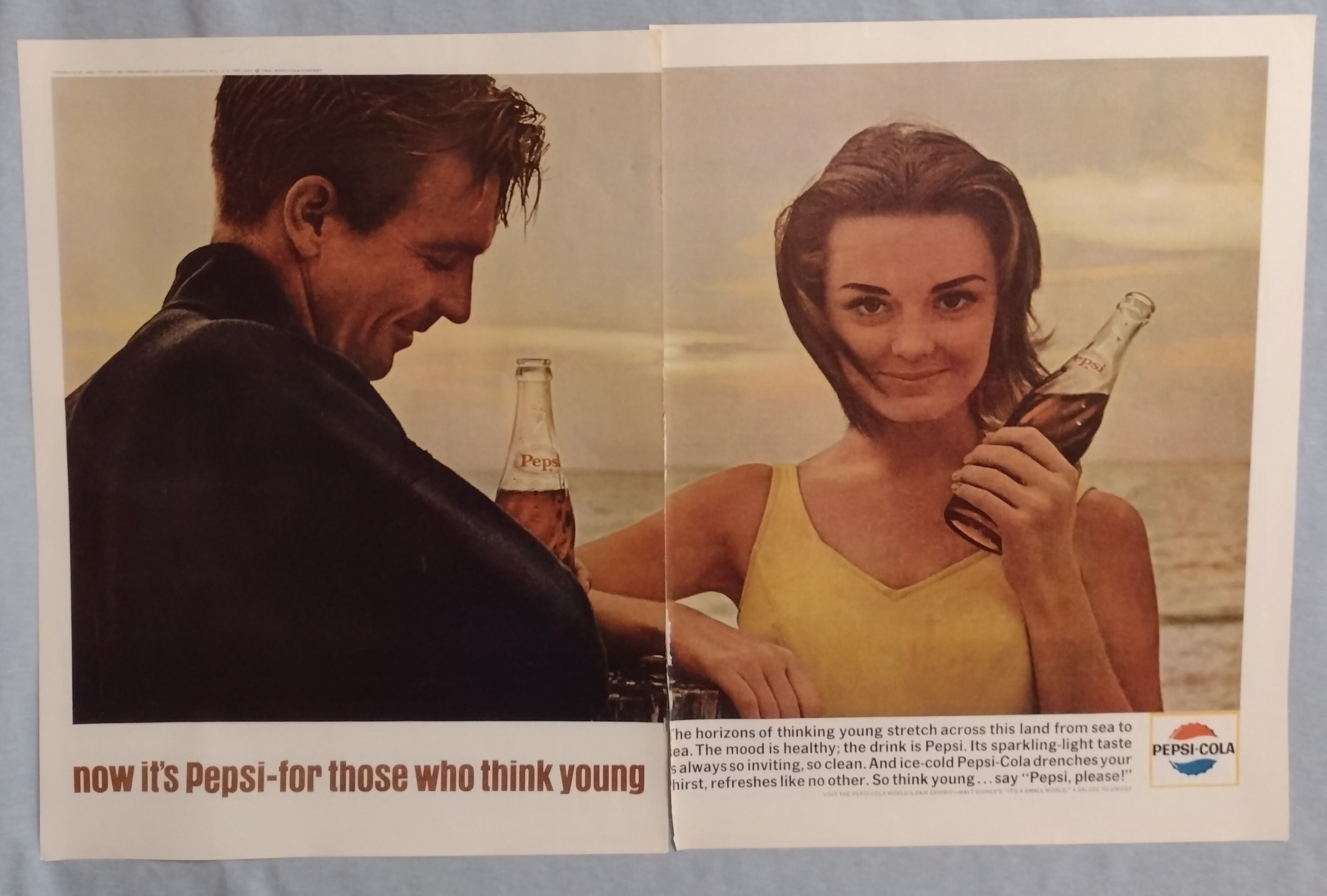 Original 1964 Two-page Magazine Ad for PEPSI-COLA Approx. 13 1/2 X 21 ...