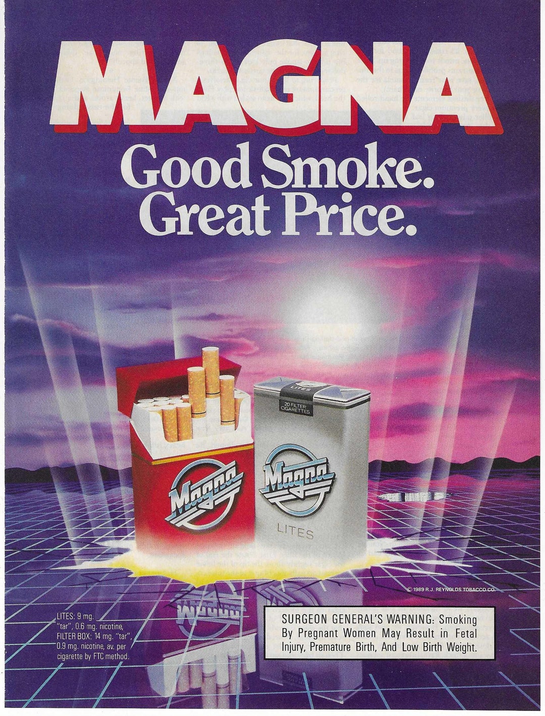 Original 1989 Full Page Magazine Advertisement for MAGNA CIGARETTES 8 X ...