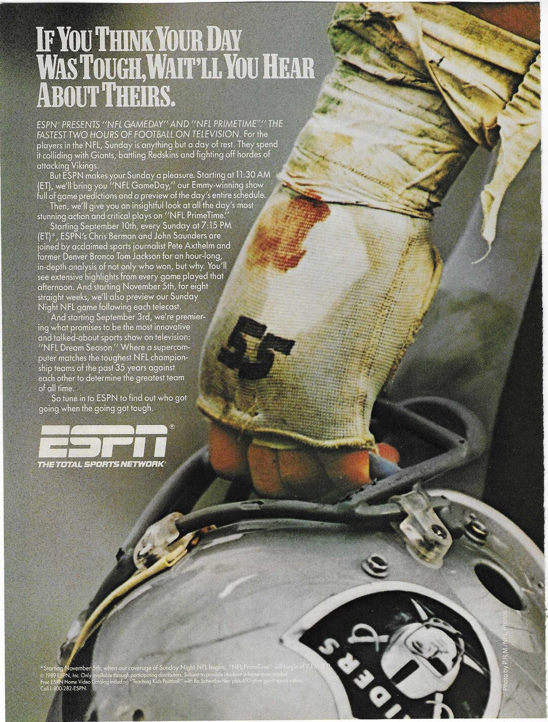 Original 1989 Full Page Magazine Advertisement for ESPN Network NFL ...