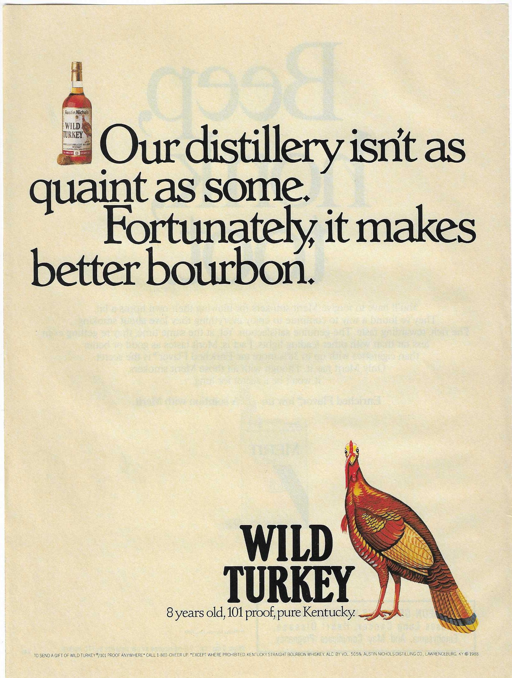 Original 1988 Full Page Magazine Advertisement for WILD TURKEY 101 ...