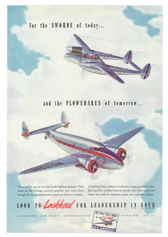 Original 1941 Full Page Magazine Advertisement for LOCKHEED | Etsy
