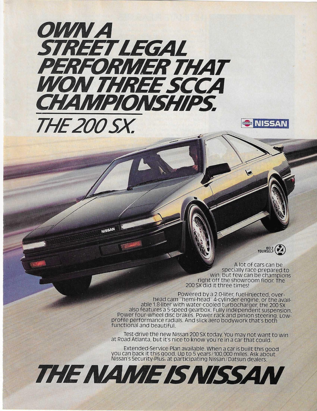 1986 Full Page Magazine Advertisement Nissan 200SX Sports Car Great ...