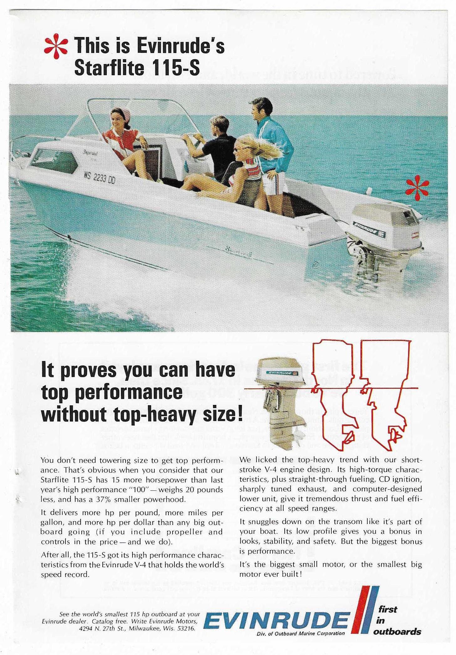 Original 1969 Full Page Magazine Advertisement for EVINRUDE Starflite ...