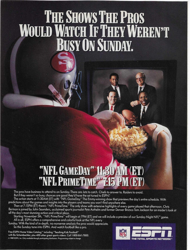 Original 1989 Full Page Magazine Advertisement for ESPN - Etsy