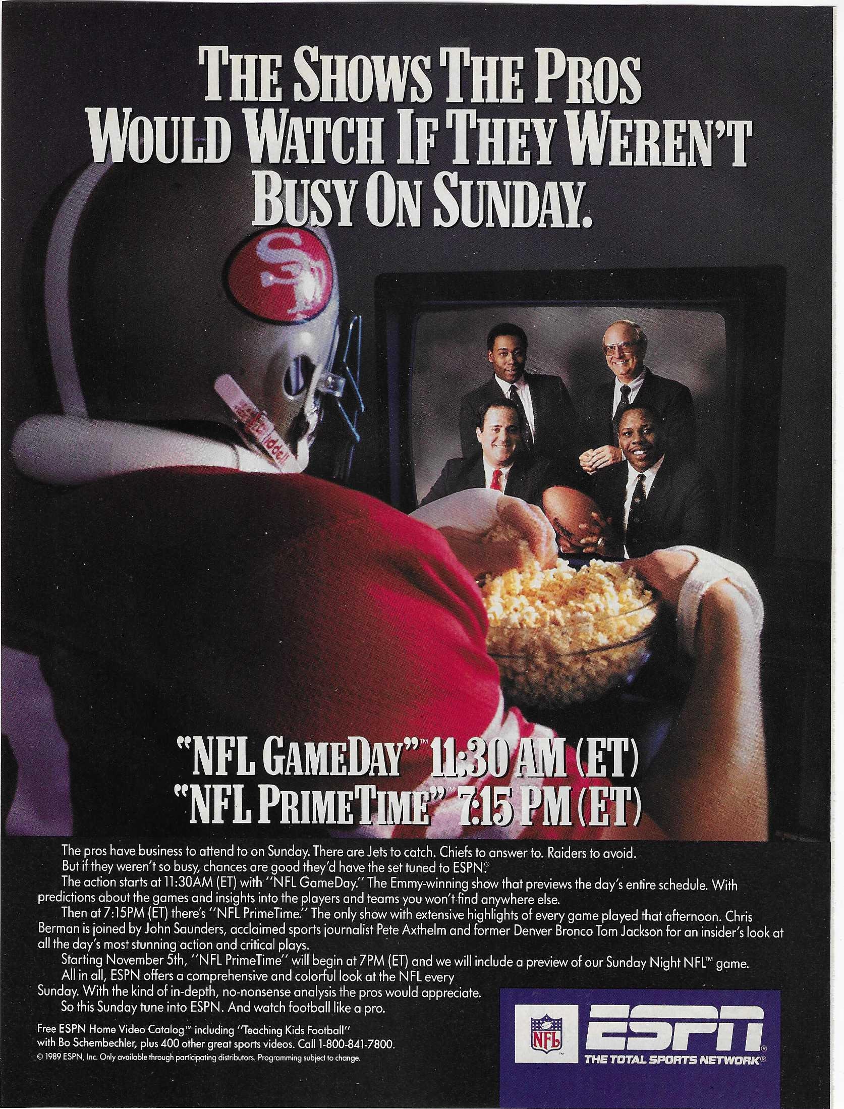 Original 1989 Full Page Magazine Advertisement for ESPN Network NFL ...