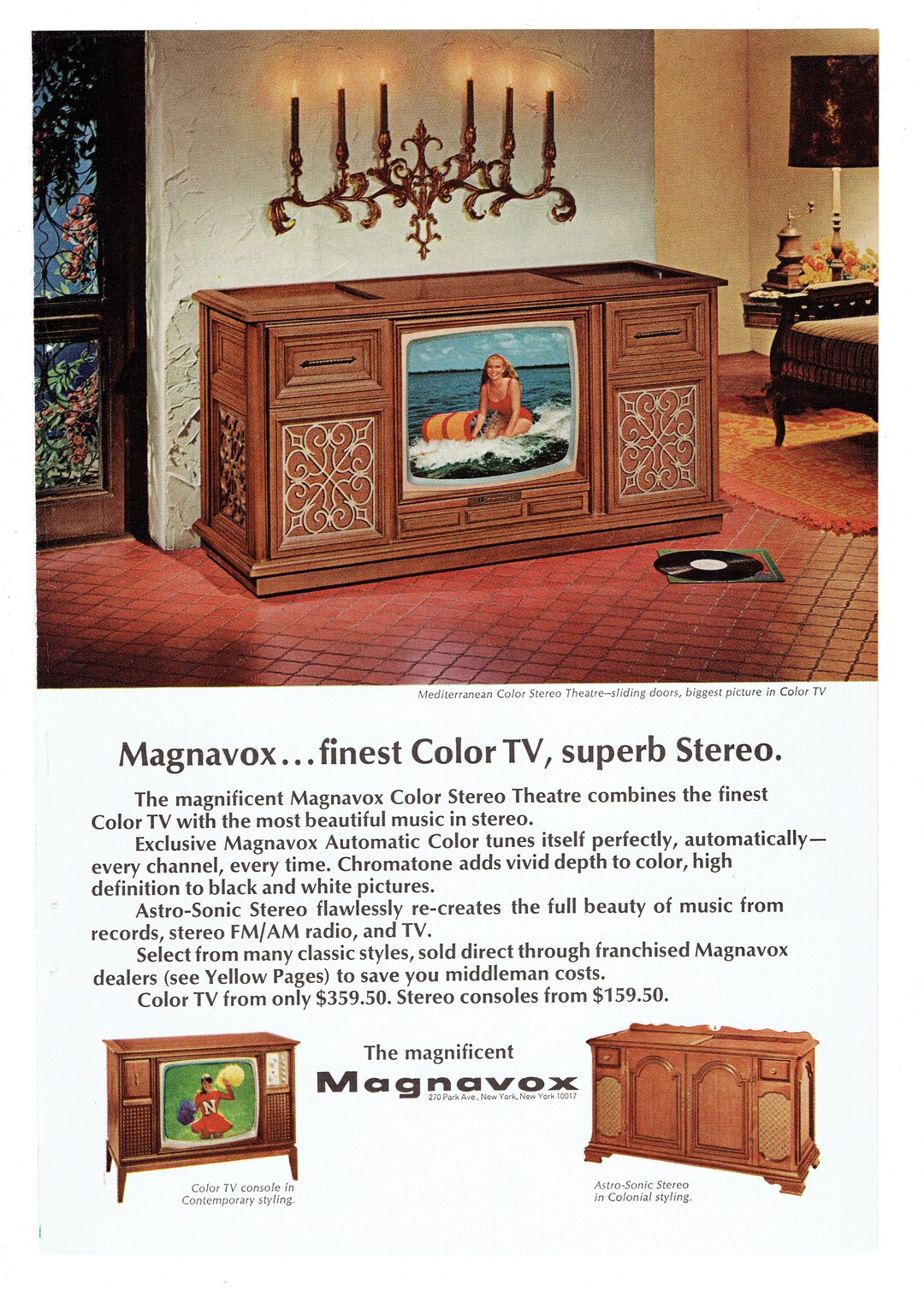 Original 1968 Full Page Magazine Advertisement for MAGNAVOX COLOR ...
