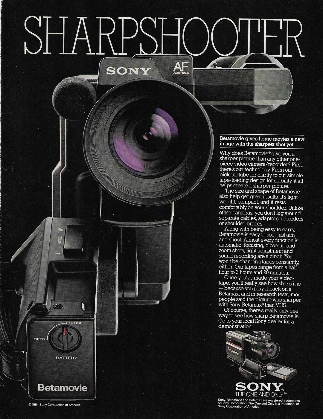 Original 1985 Full Page Magazine Advertisement for SONY Betamovie Home ...