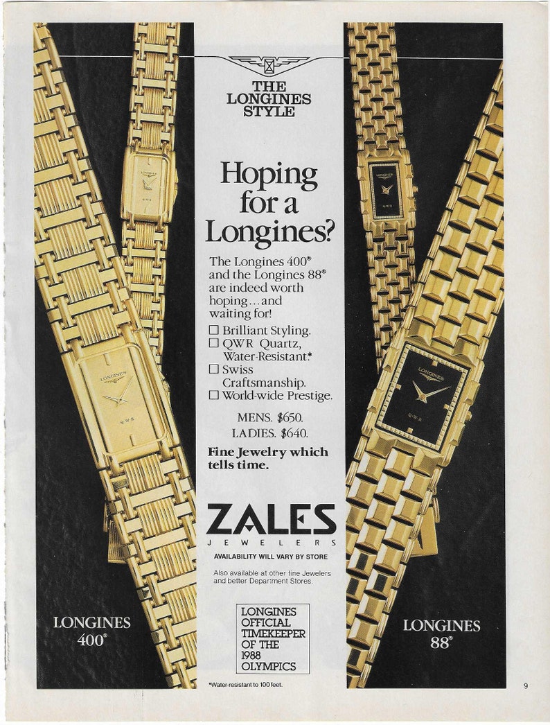Original 1987 Full Page Magazine Advertisement for LONGINES Watches ...