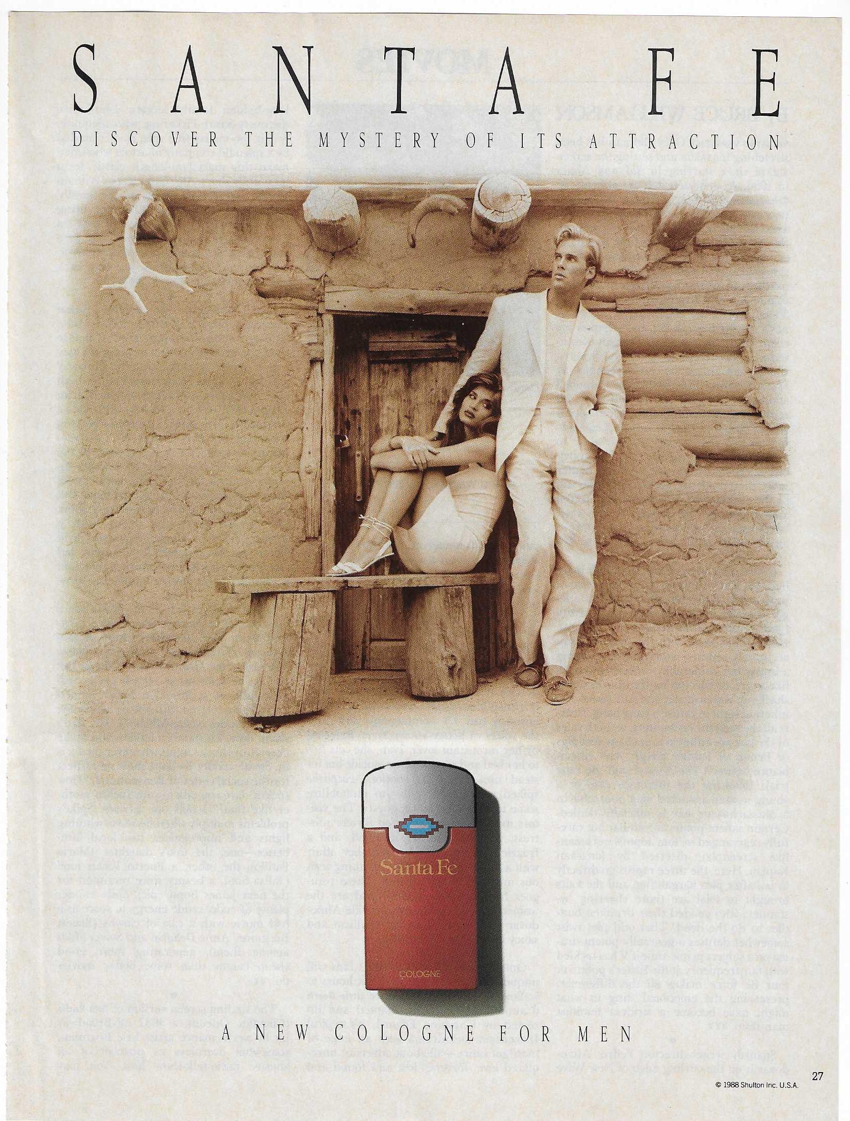 Original 1989 Full Page Magazine Advertisement SANTA FE Cologne for Men ...