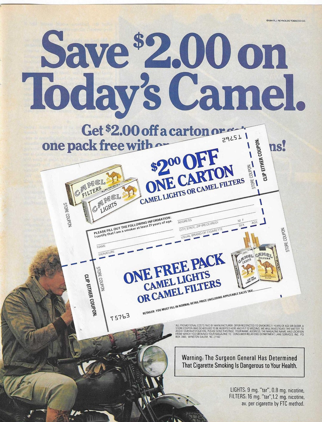 Original 1985 Full Page Magazine Advertisement for CAMEL FILTER ...